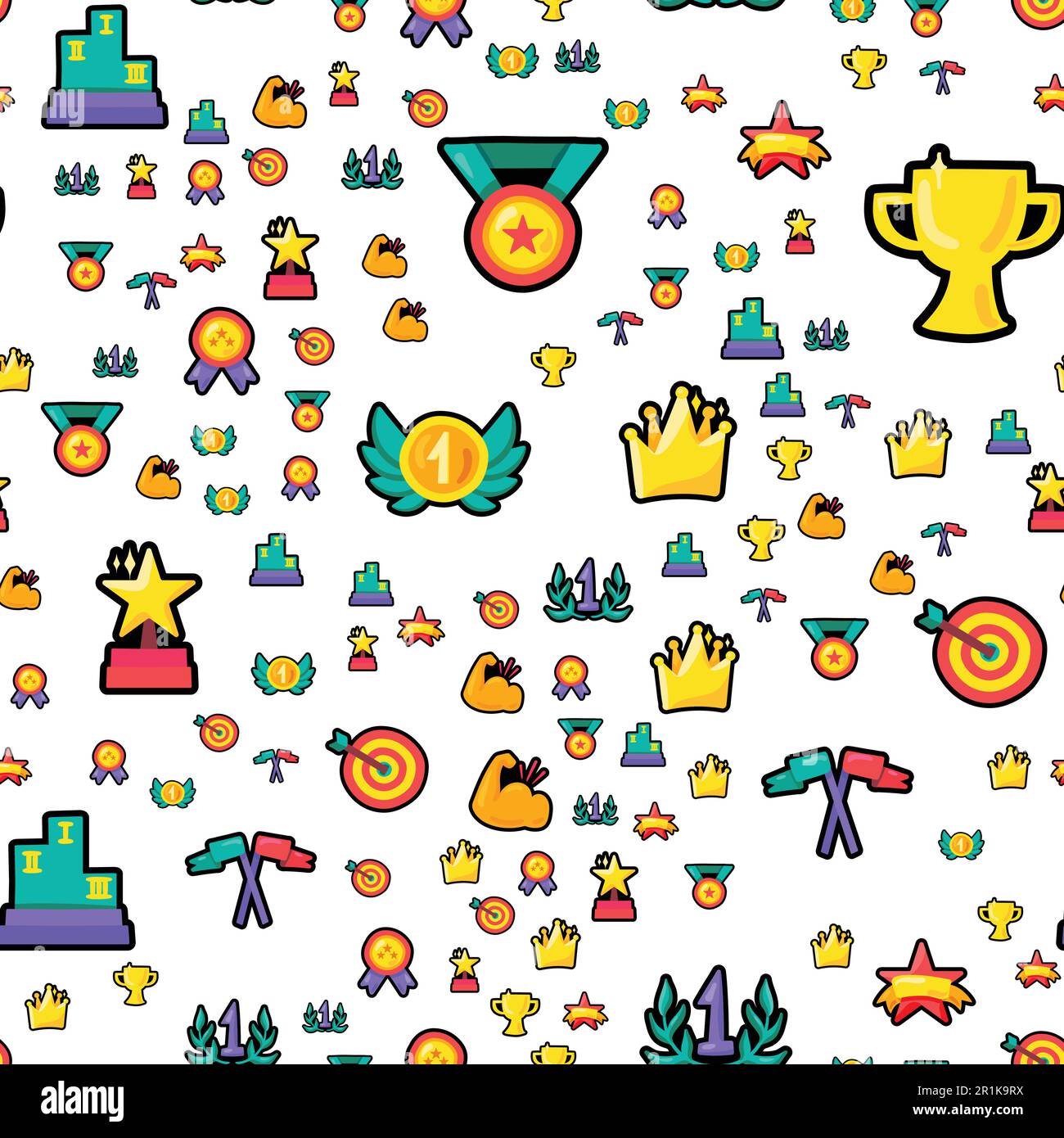 Awards seamless color vector pattern. Winner trophies, medals, rewards ...
