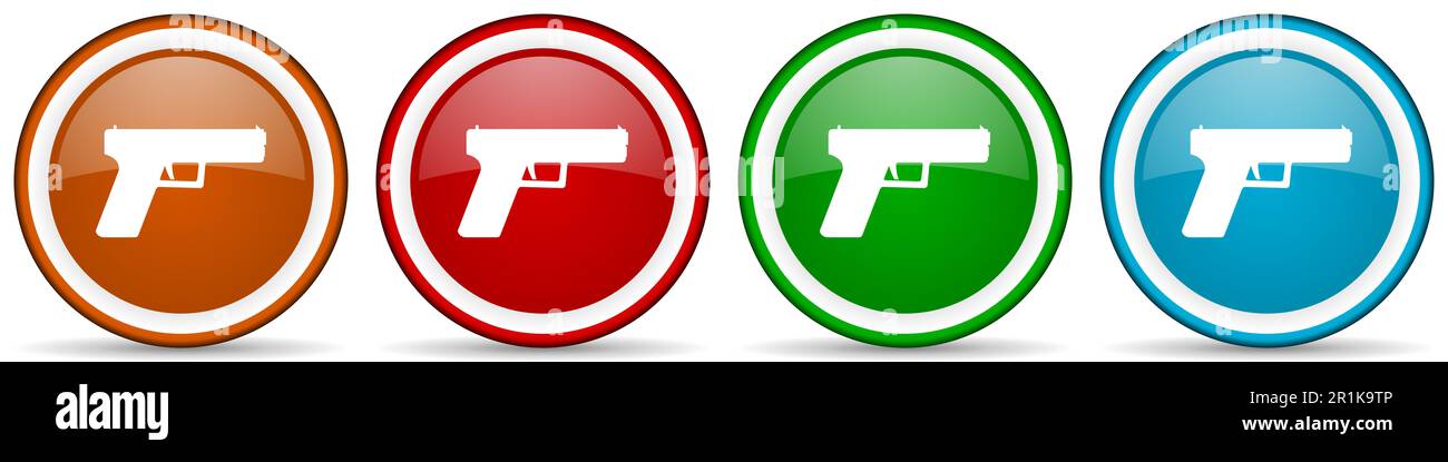 Pistol, gun, weapon glossy icons, set of modern design buttons for web ...