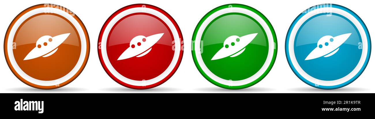 Ufo, alien spaceship glossy icons, set of modern design buttons for web ...