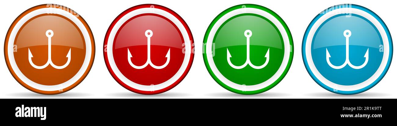 Fishing hook glossy icons, set of modern design buttons for web ...