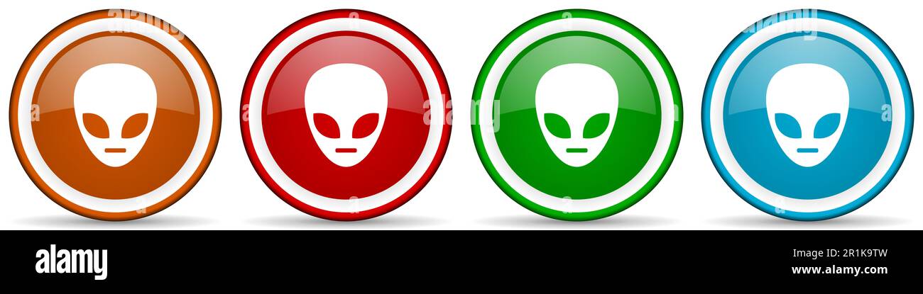 Alien face glossy icons, set of modern design buttons for web, internet ...