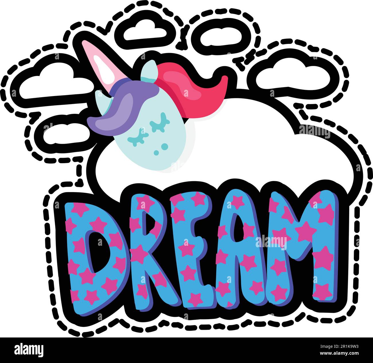 Unicorn with dream lettering sticker. Good night stitched frame flat ...