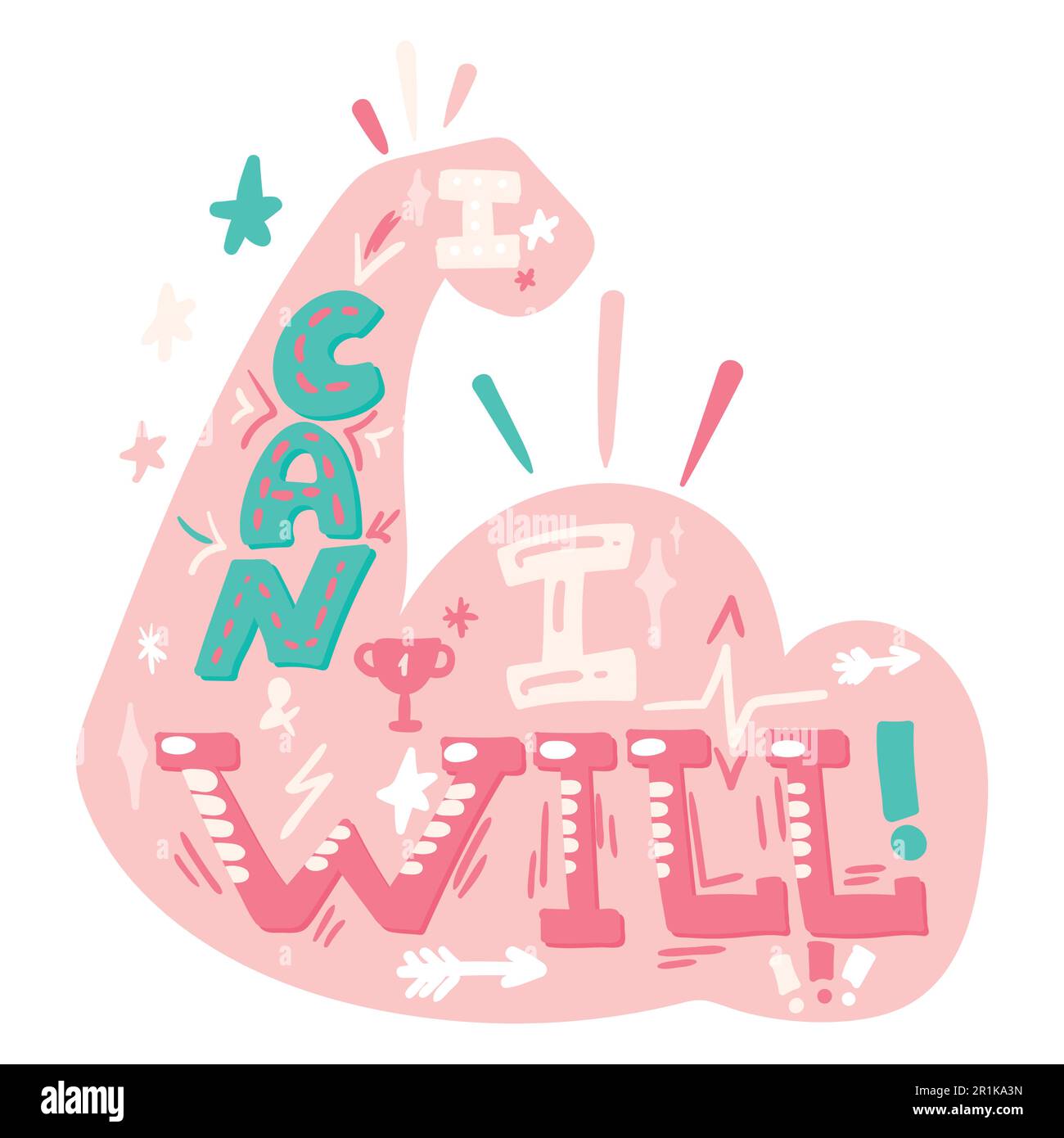 Sports motivational poster template. Bicep illustration with I can I ...