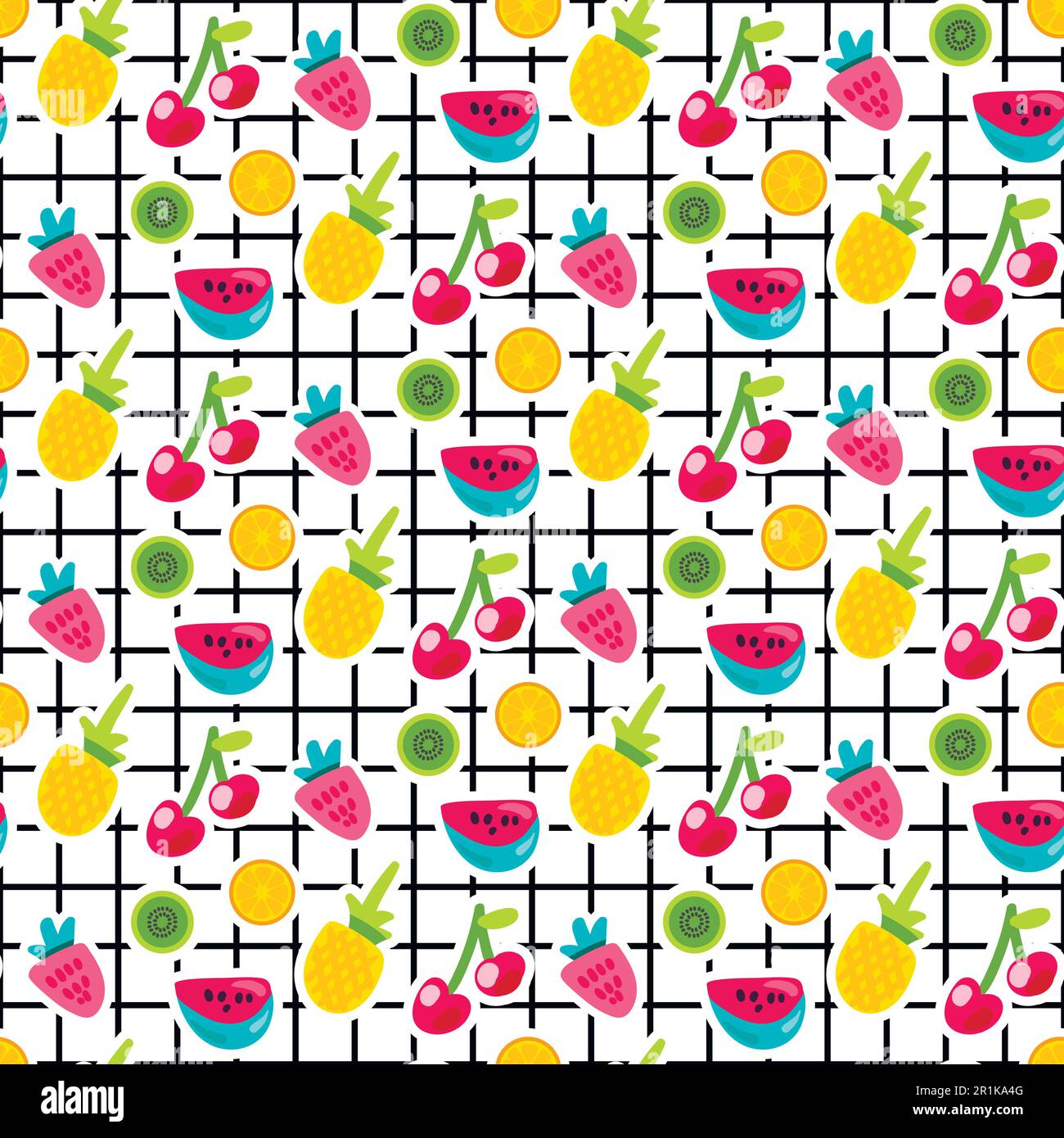 Fruits patches seamless vector pattern. Kiwi, watermelon, strawberry ...