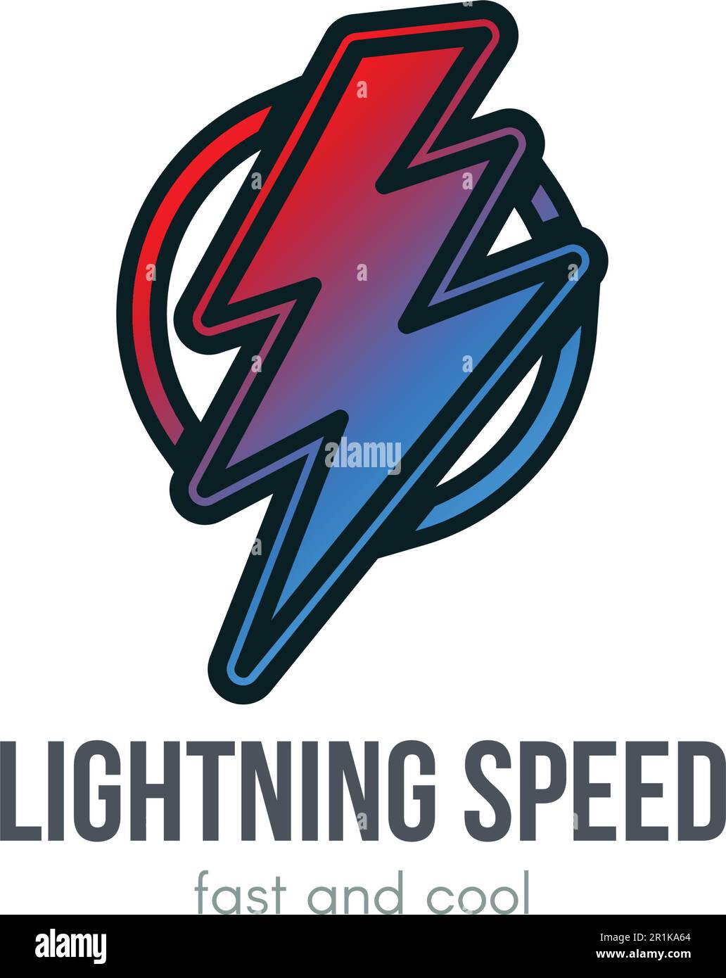 Thunder cartoon gradient illustration. Lightning bolt in circle. Speed, energy hand drawn symbol ...