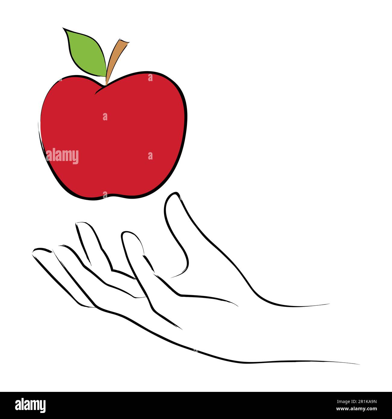 Line art illustration of a hand grabbing an apple Stock Vector Image ...