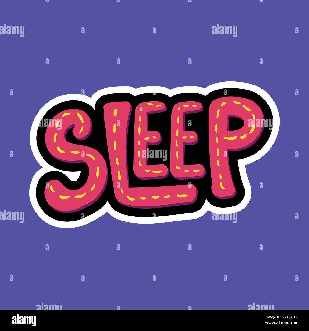 Sleep lettering stitched frame illustration. Good night sticker, patch ...