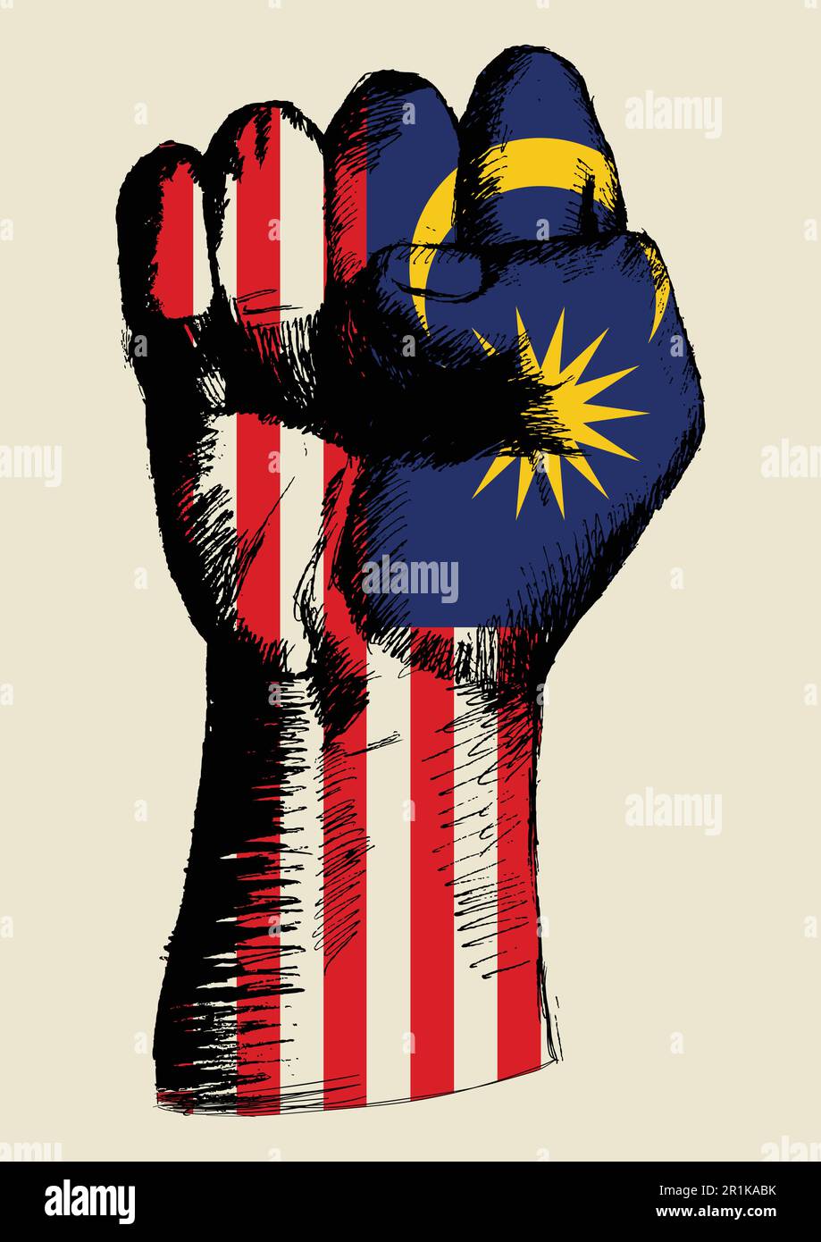 Sketch illustration of a fist with Malaysia insignia Stock Vector Image ...