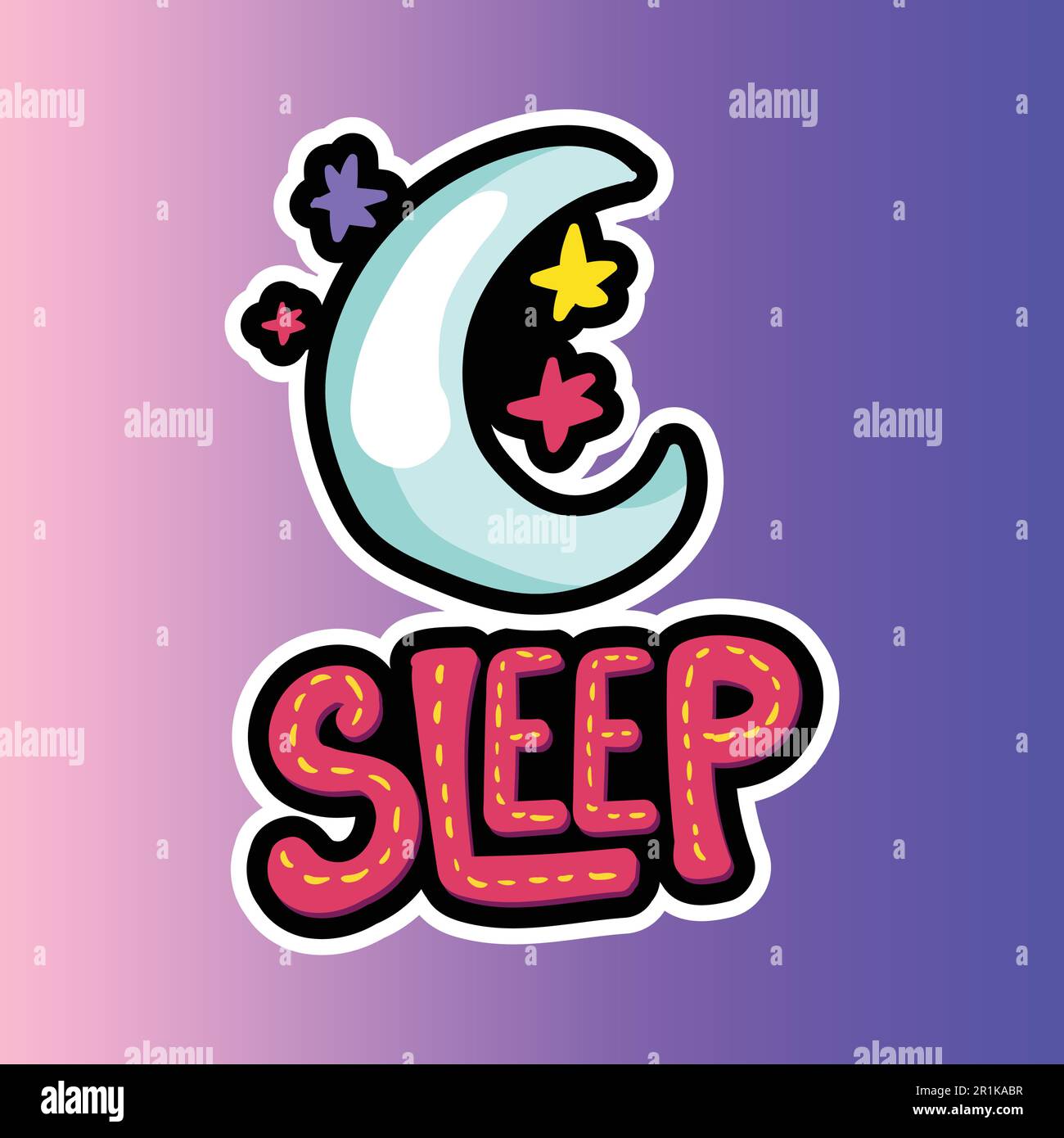 Moon, stars with sleep lettering patch. Bedtime stitched frame flat ...