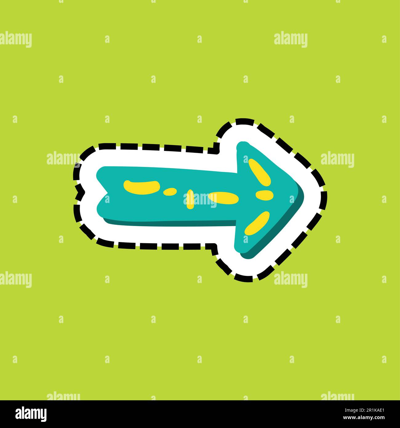 Arrow dash line flat color vector sticker. Pointer stitched frame hand ...