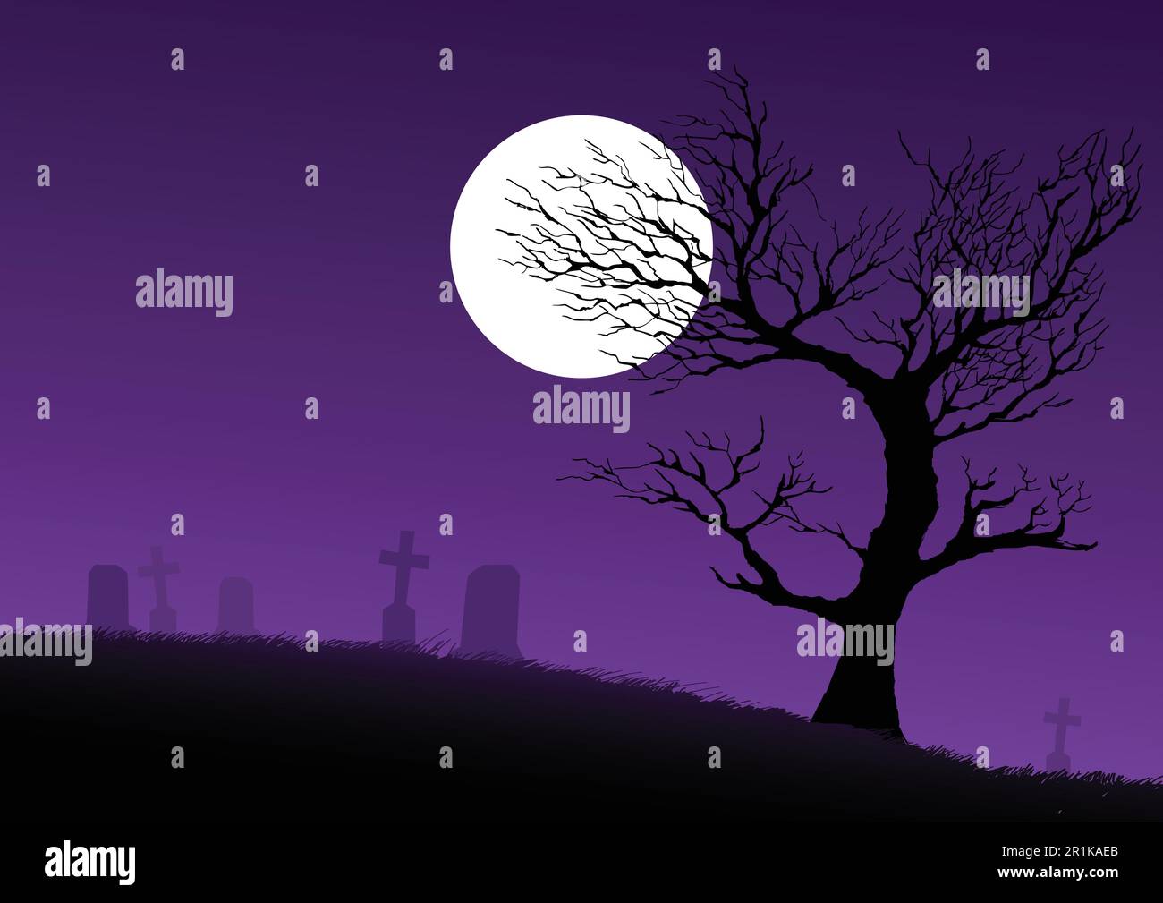 Silhouette of a dried spooky tree on cemetery ground Stock Vector Image ...