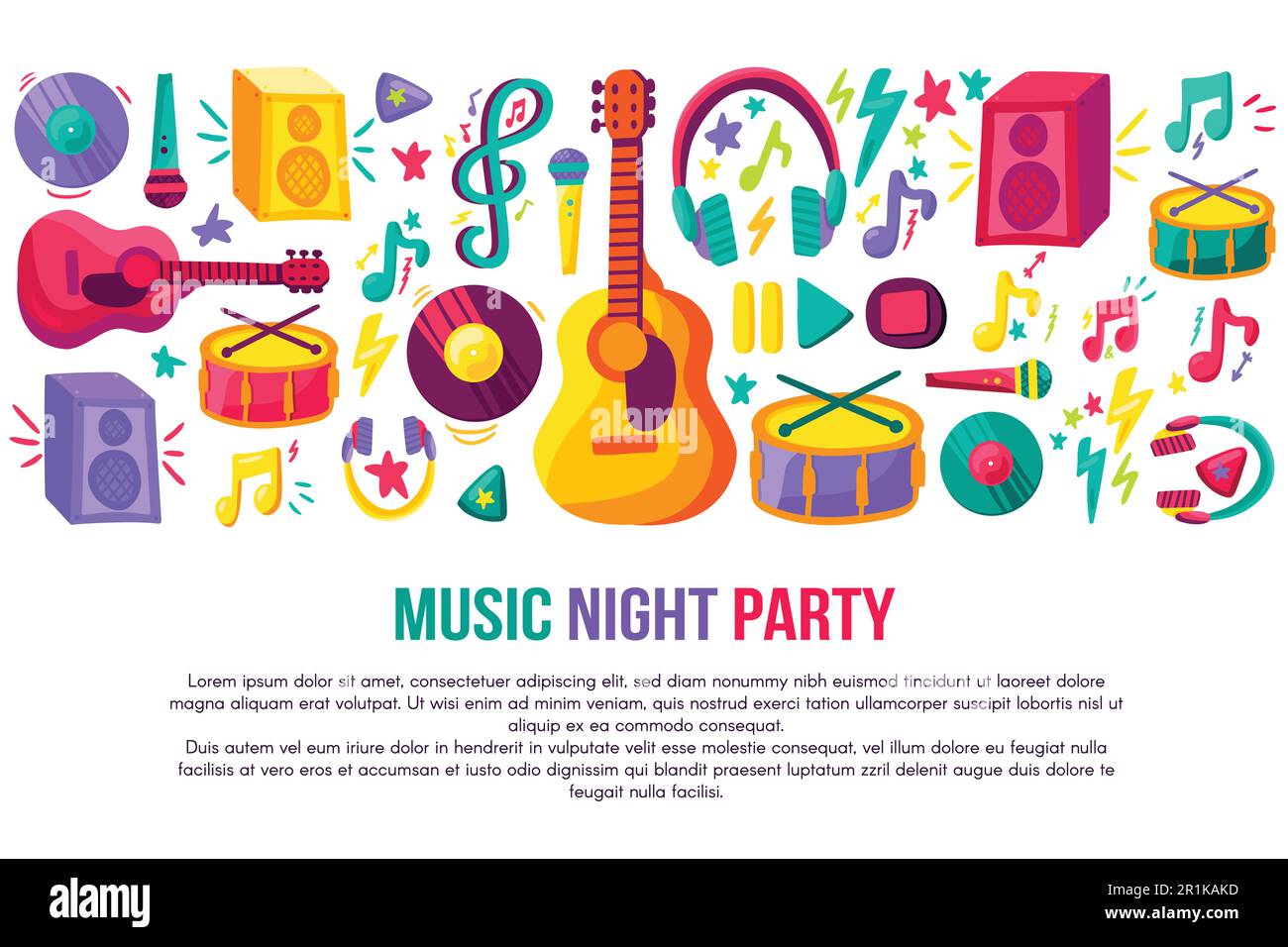 Music night party invitation poster vector template. Flat musical ...