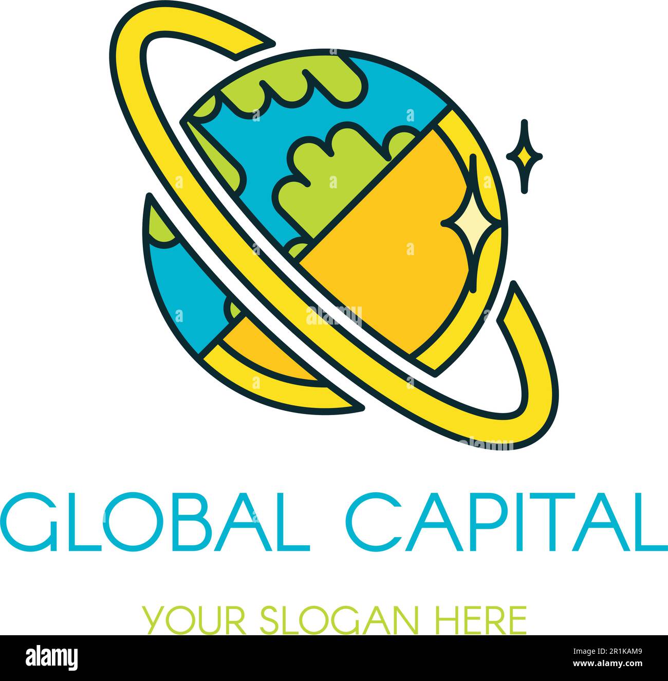 Global capital vector logo design. Cartoon planet, Earth. Flat finance ...