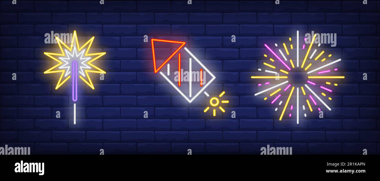Firework rocket and sparkler neon signs set Stock Vector Image & Art ...