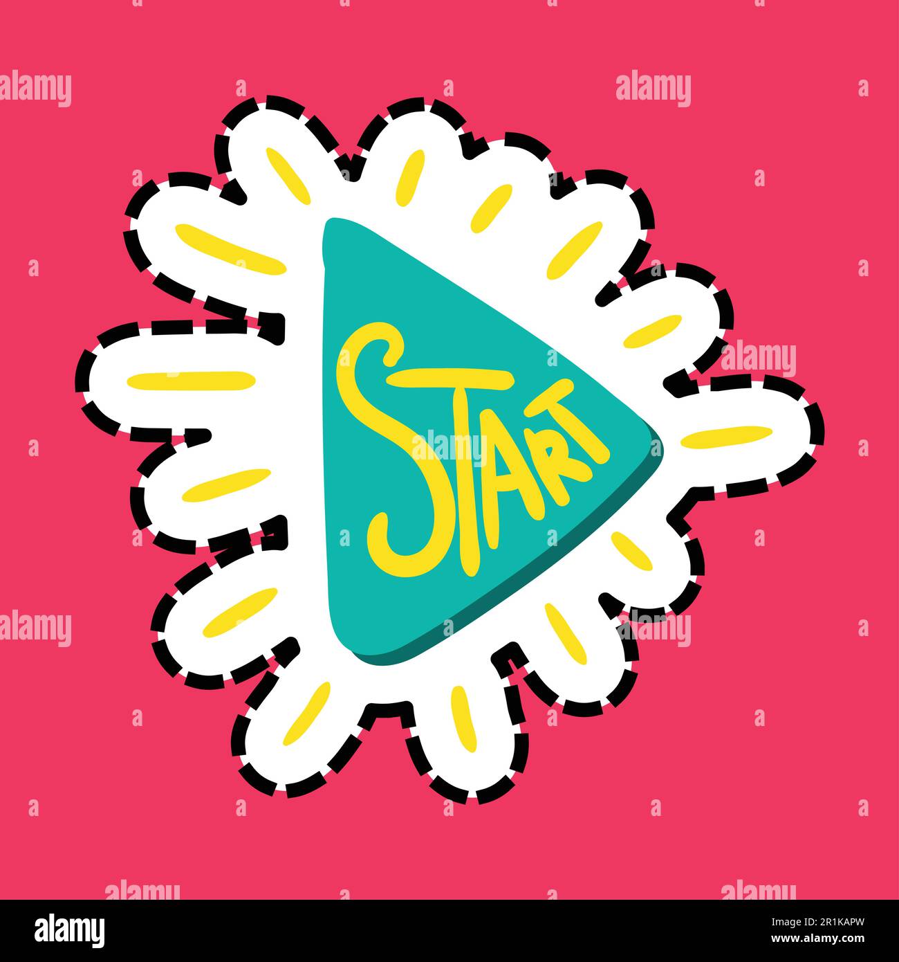 Start stitched frame flat color illustration. Pressbutton dash line ...