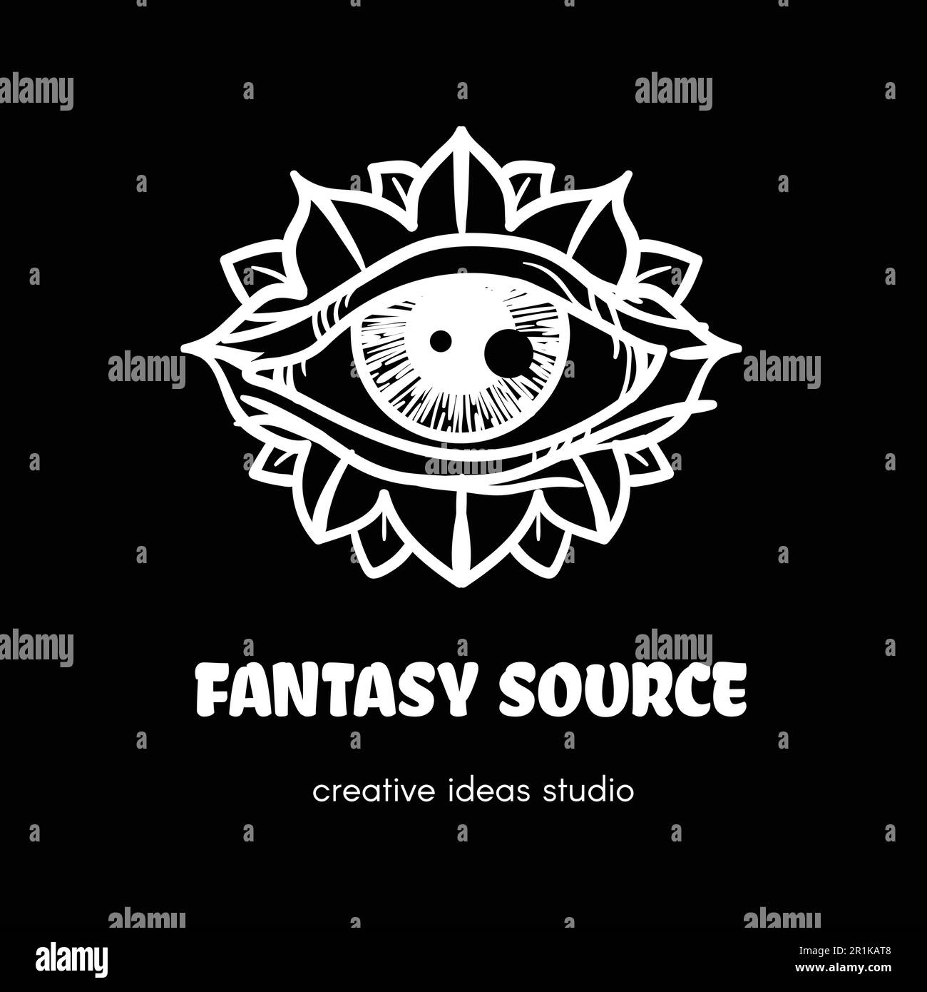 Stylized eye with flower petals vector logo design. Fantasy source ...
