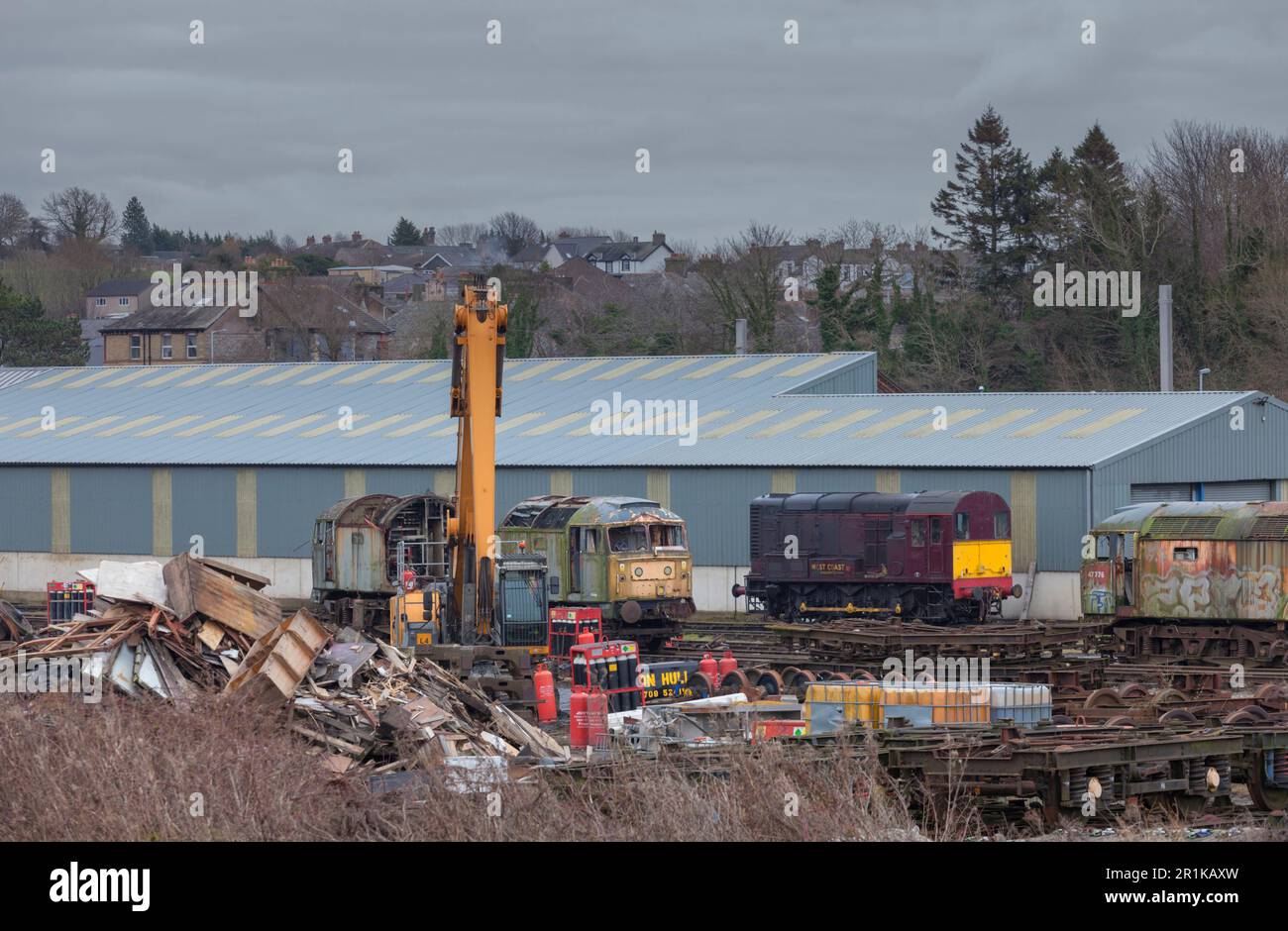 Class 47 diesel railway locomotive 47492 being broken up for scrap by ...