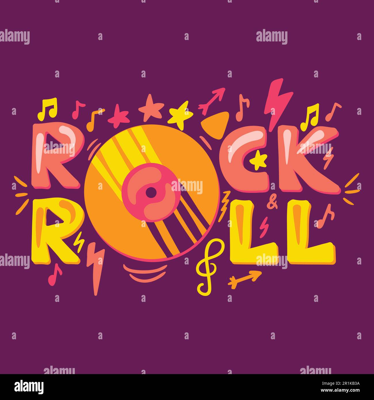Rock N Roll cartoon poster template. Disco, retro music concert banner ...