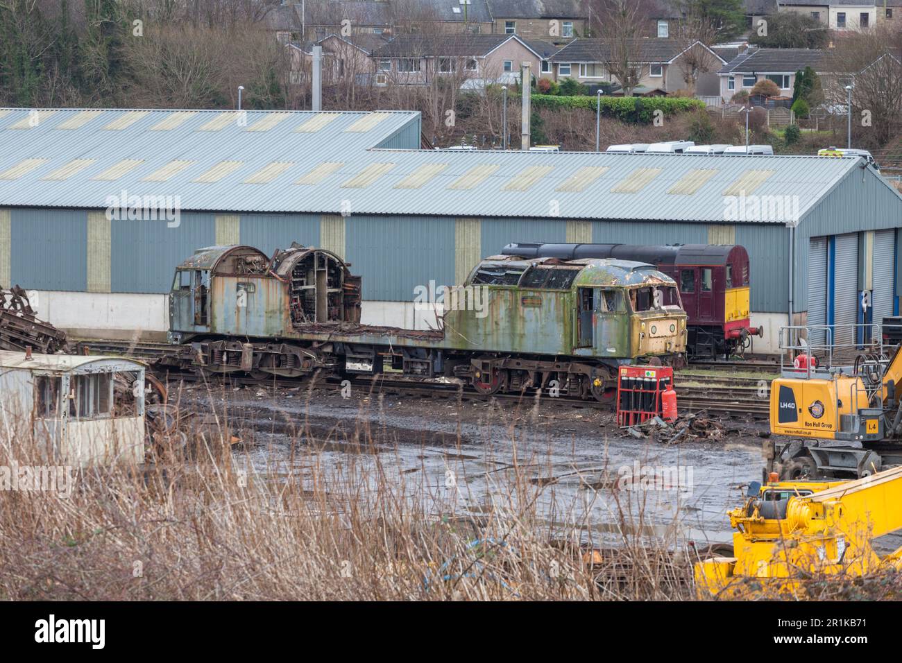 Class 47 diesel railway locomotive 47492 being broken up for scrap by ...