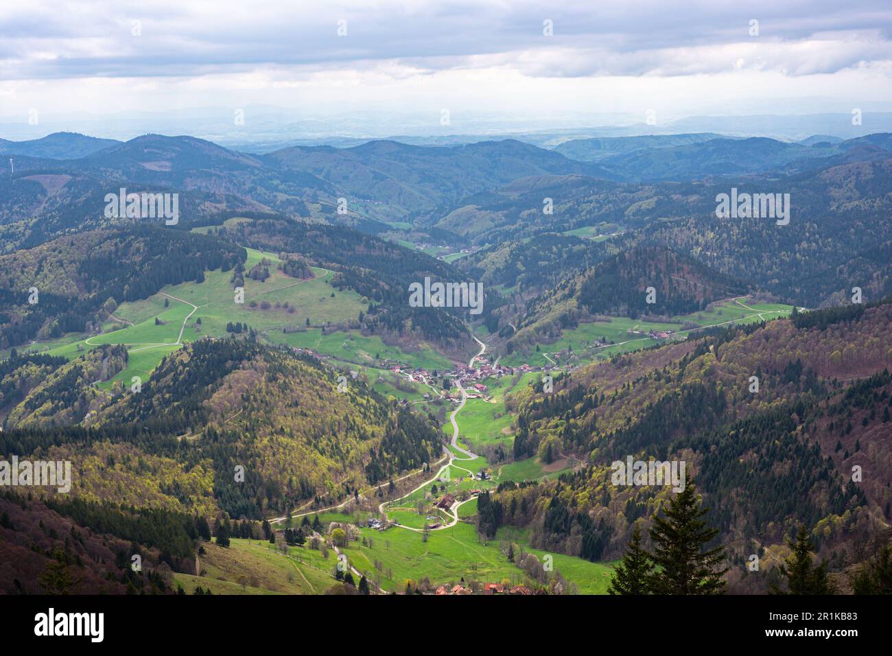 Stunning view of the small village of Böllen in a green valley from ...