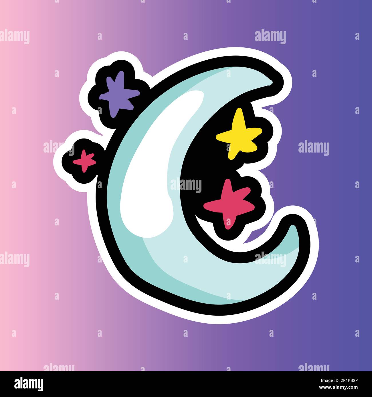 Moon and stars stitched frame illustration. Good night sticker, patch ...