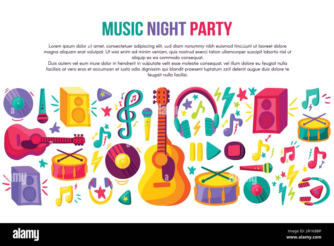 Music night party invitation poster vector template. Flat musical ...