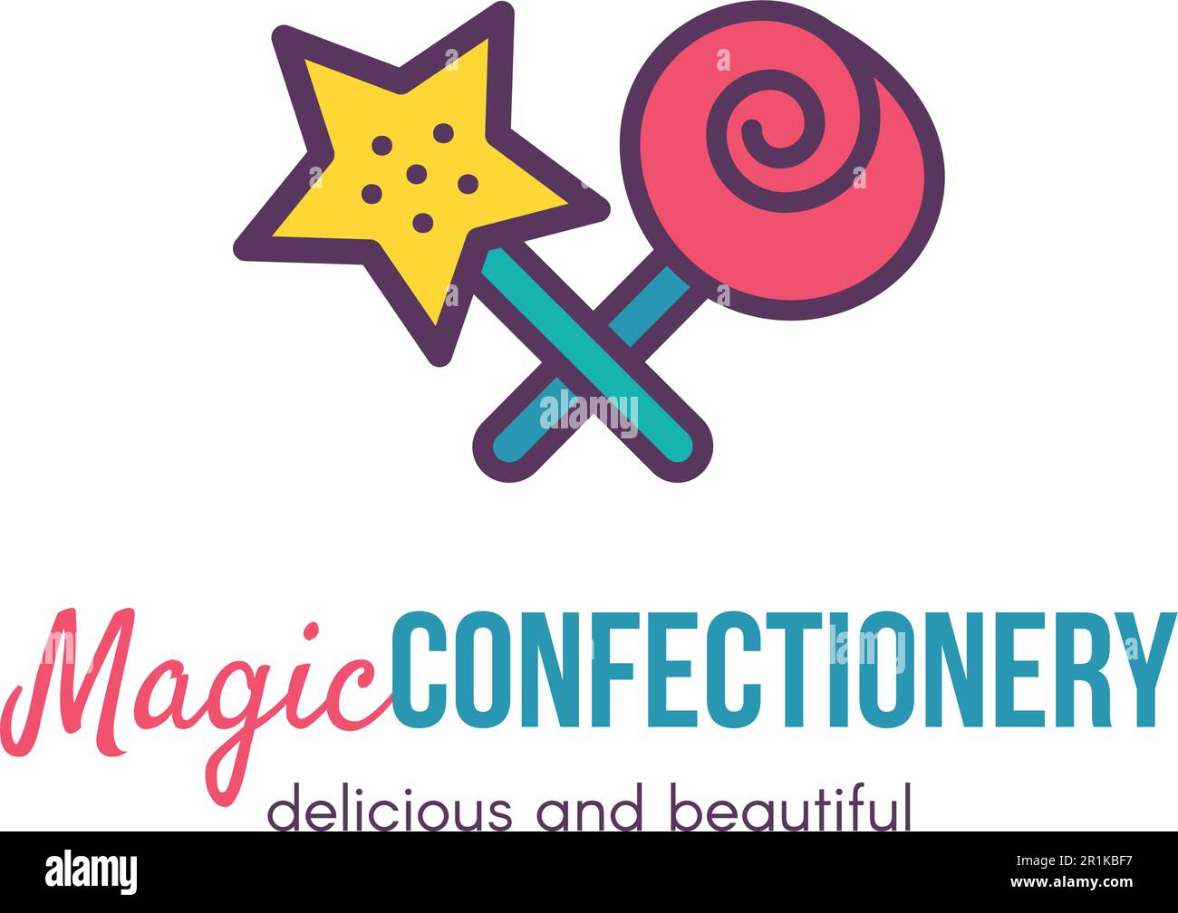 Magic confectionery shop flat vector logo design. Isolated outline ...