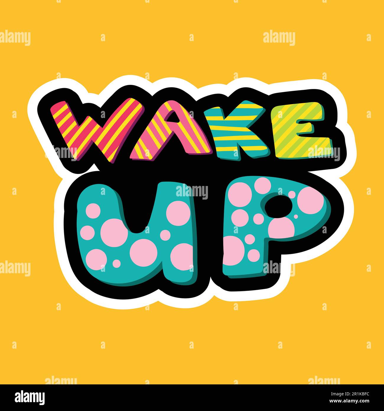 Wake up lettering stitched frame illustration. Good morning vector ...