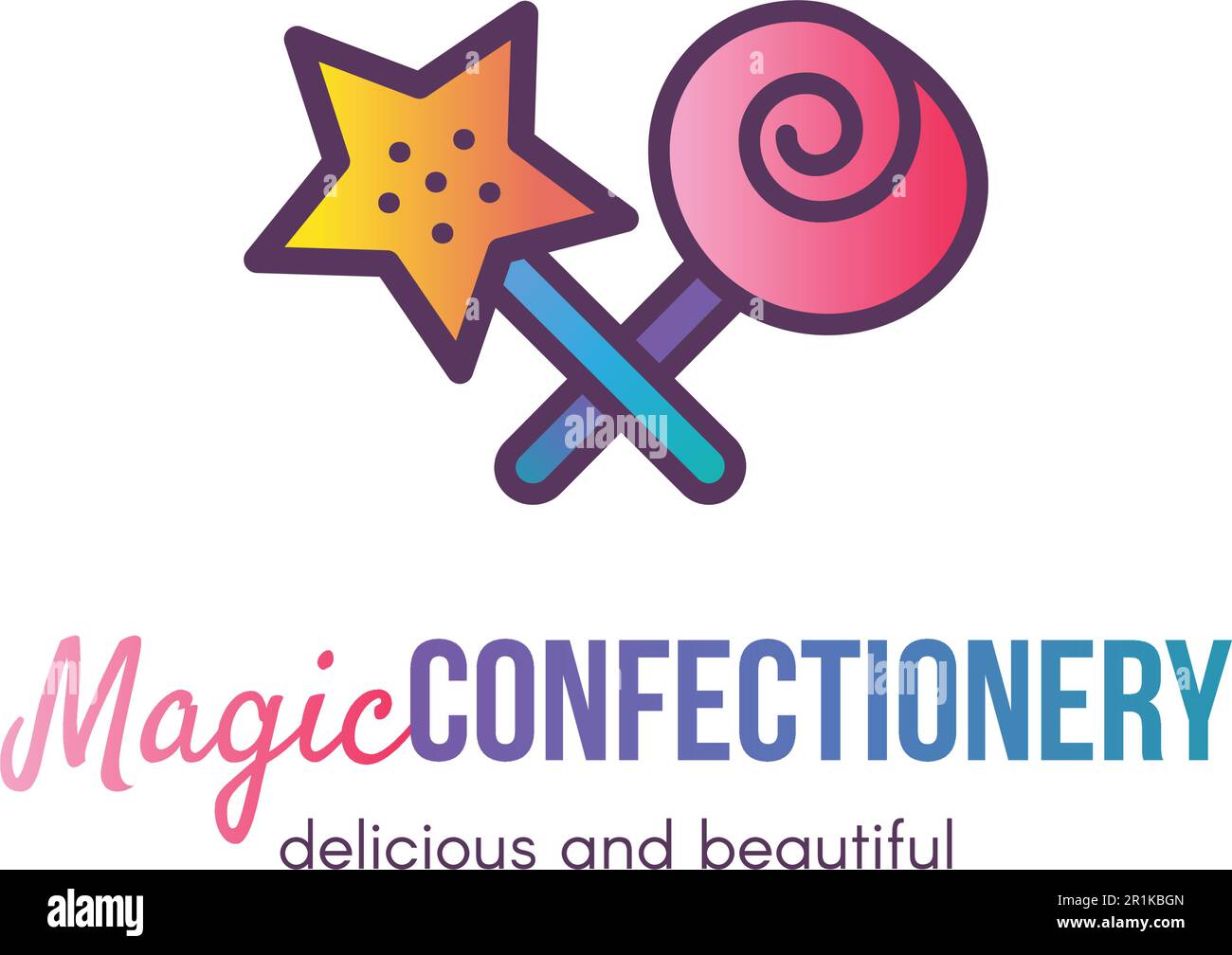 Magic confectionery shop flat vector logo design. Isolated outline ...