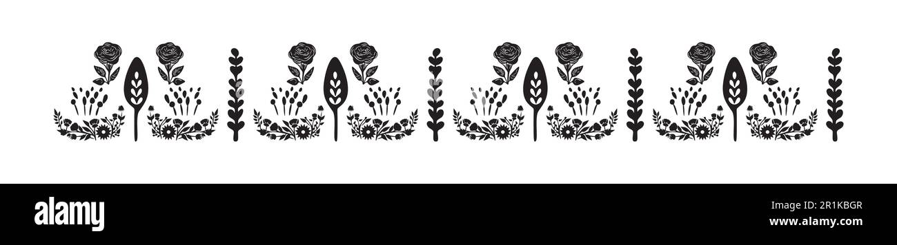 Quirky floral botanic vector border isolated on white background ...