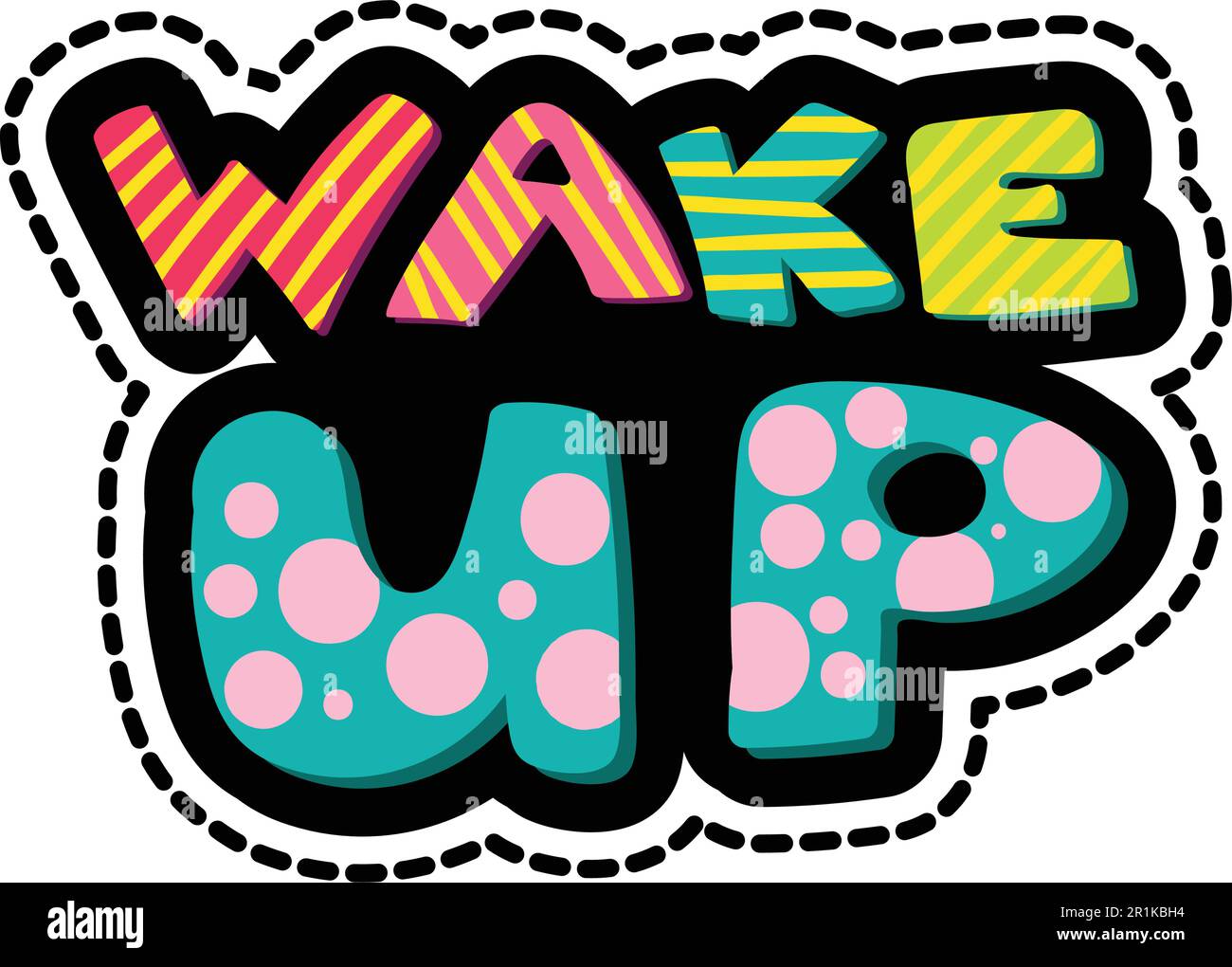 Wake up lettering stitched frame illustration. Good morning vector ...