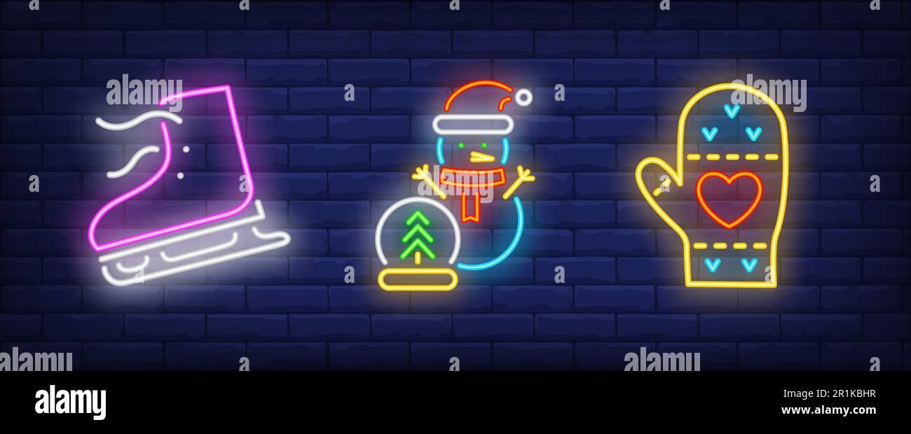 Winter activities neon sign set with snowman Stock Vector Image & Art ...