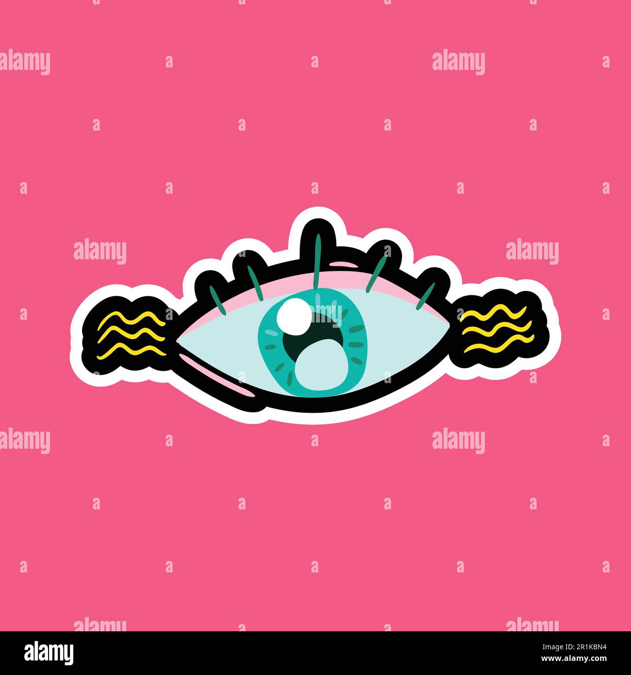 Eye stitched frame illustration. Good morning vector sticker, patch ...