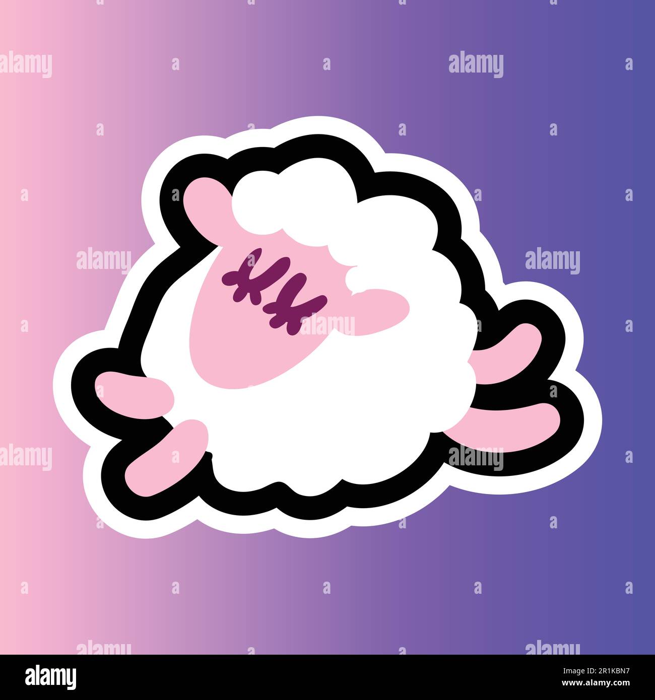 Sheep stitched frame illustration. Good night sticker, patch. Dash line ...