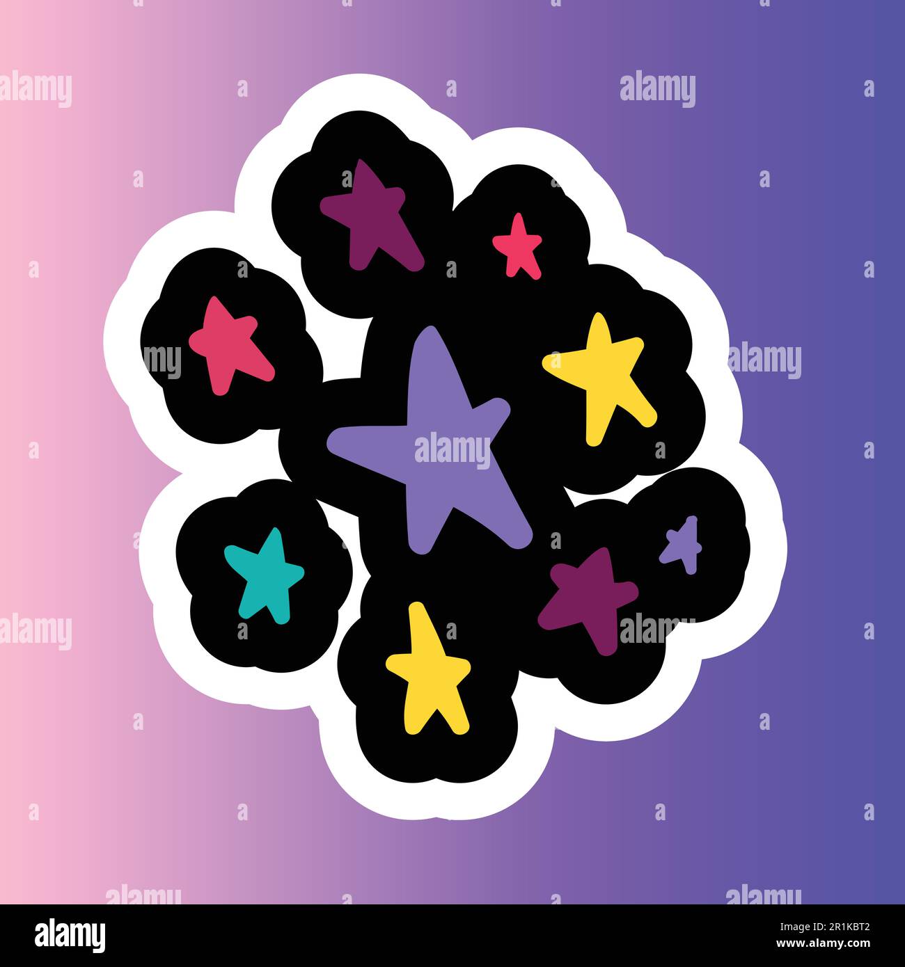 Stars stitched frame illustration. Good night sticker, patch. Dash line ...