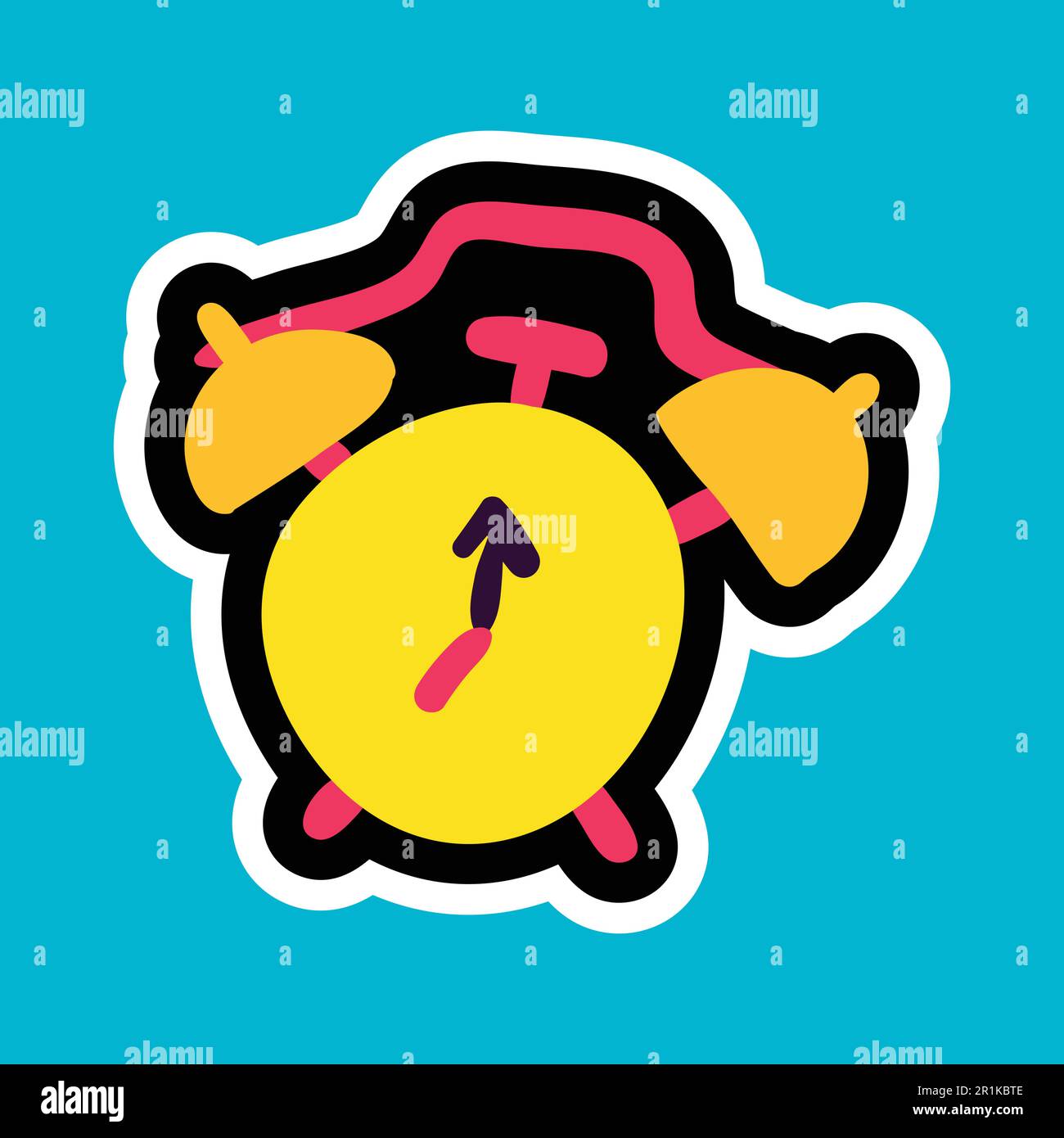 Alarm clock stitched frame illustration. Good morning flat sticker ...