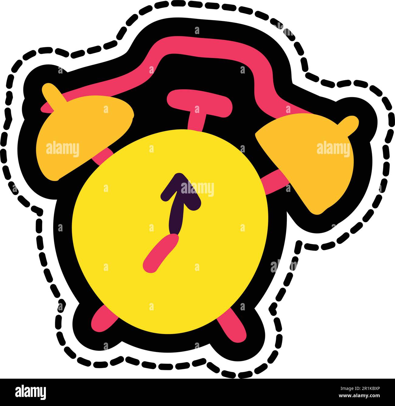 Alarm clock stitched frame illustration. Good morning flat sticker ...