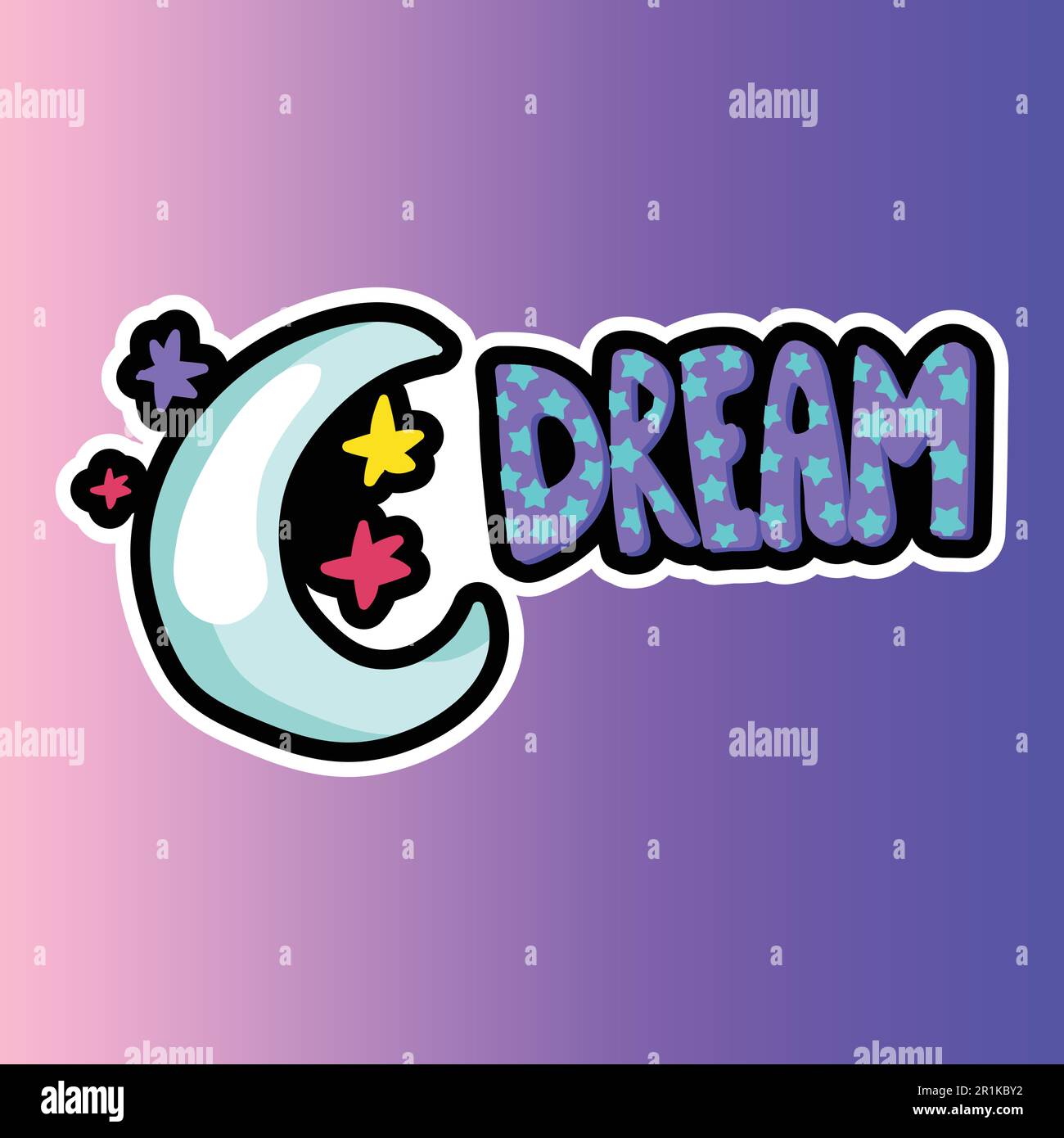 Moon, stars with dream lettering patch. Bedtime stitched frame flat ...