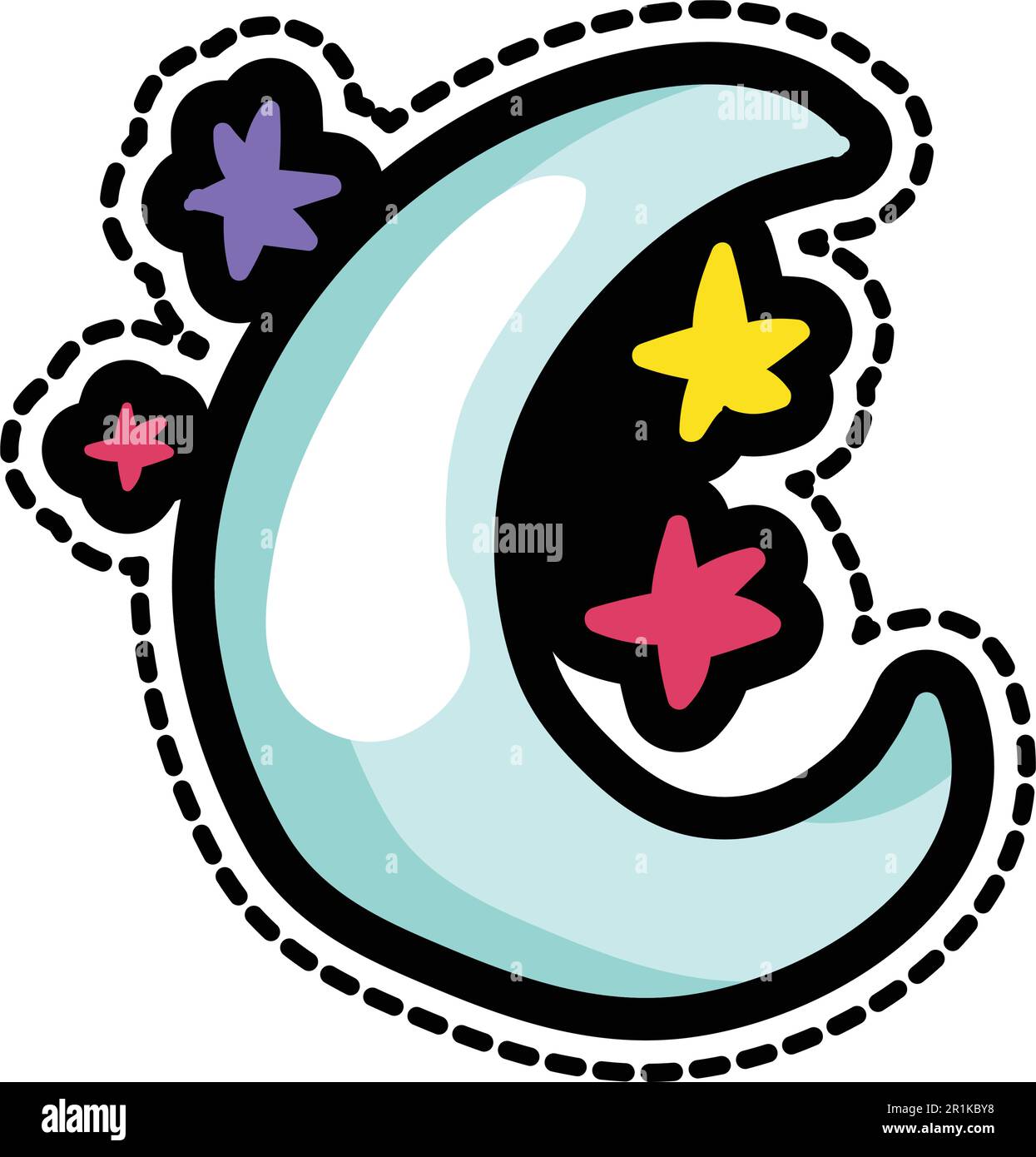 Moon and stars stitched frame illustration. Good night sticker, patch ...