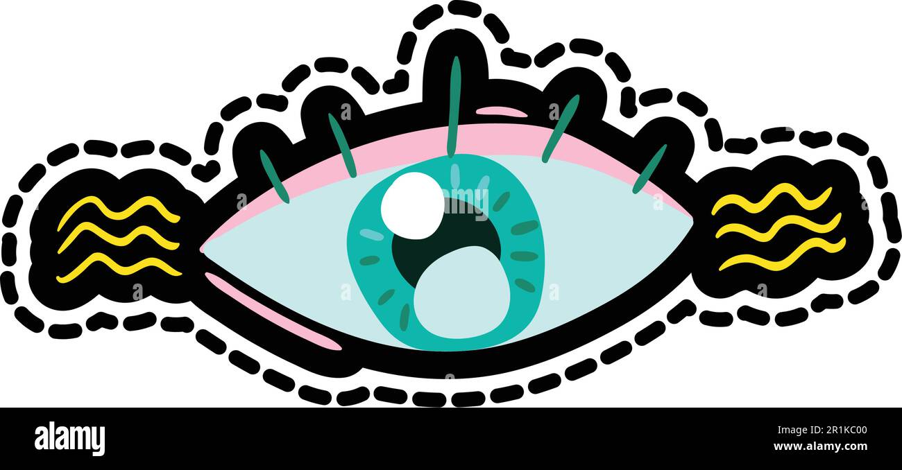 Eye stitched frame illustration. Good morning vector sticker, patch ...