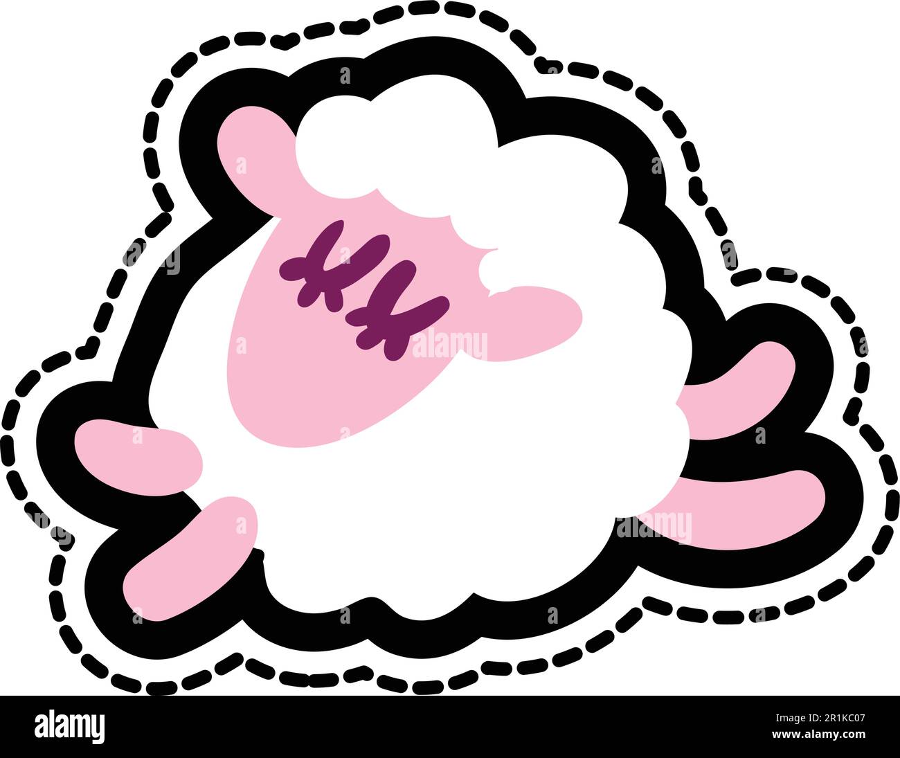 Sheep stitched frame illustration. Good night sticker, patch. Dash line ...