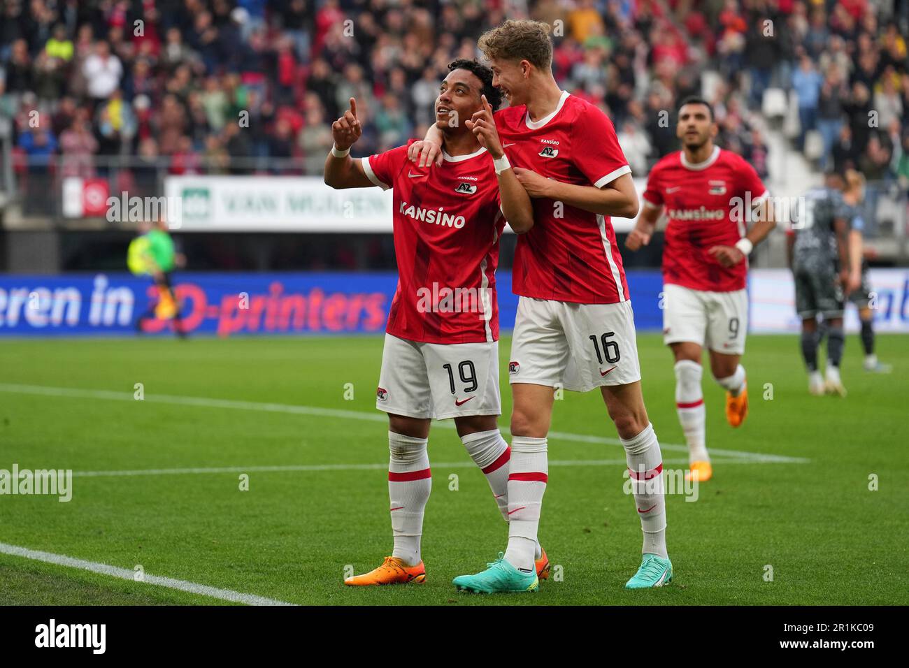 ALKMAAR - (lr), Myron van Brederode of AZ Alkmaar, Sven Mijnans of AZ Alkmaar celebrate the 1-0 ...