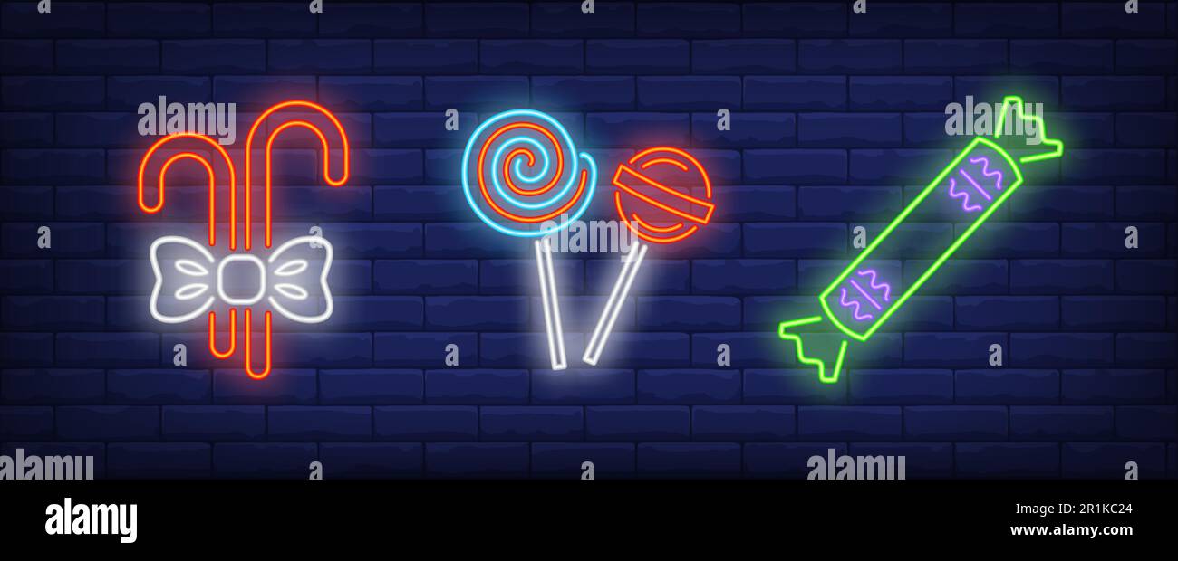 Candy canes, lollipops and sweet neon signs set Stock Vector Image ...