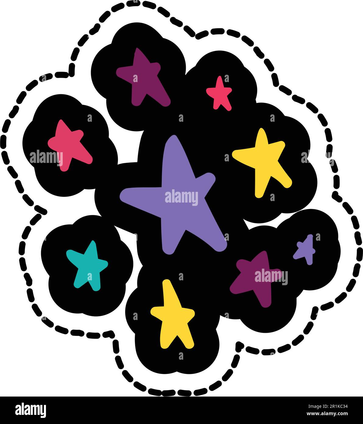 Stars stitched frame illustration. Good night sticker, patch. Dash line ...