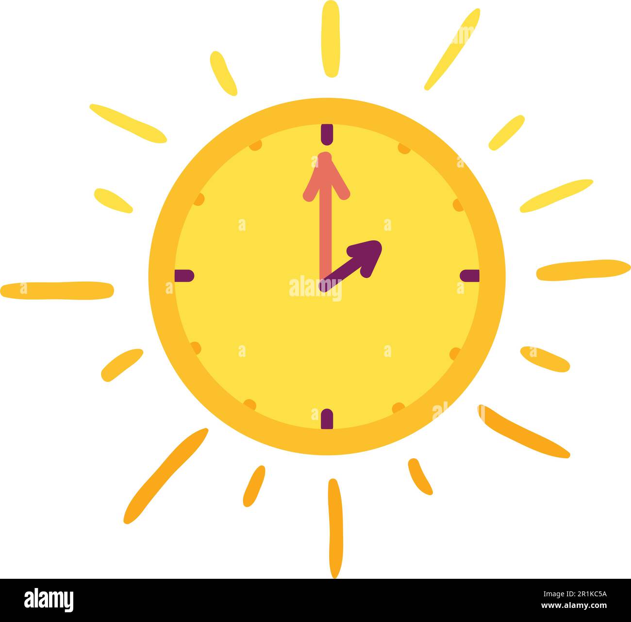 Sun clock cartoon color illustration. Time management. Shining watch ...
