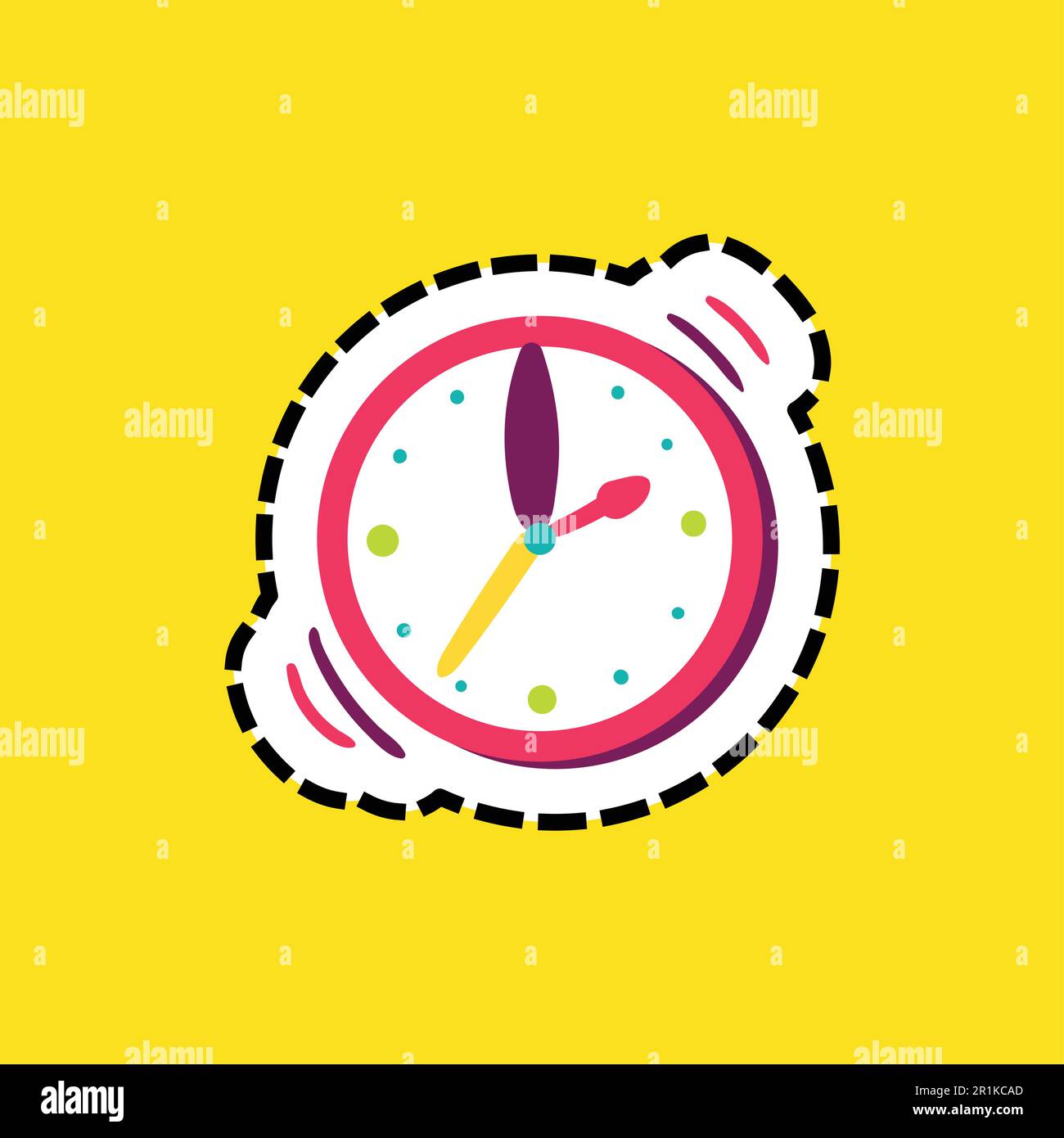 Wristwatch dash line flat color illustration. Stitched frame clock ...