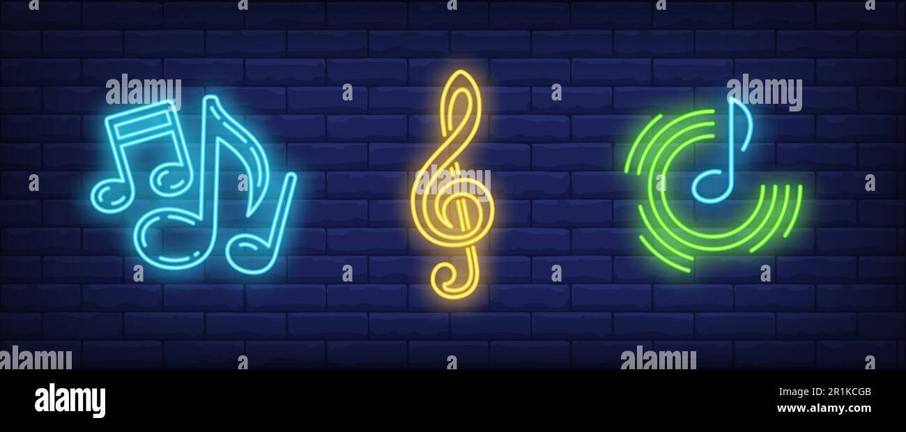 Music notes and treble clef neon signs set Stock Vector Image & Art - Alamy