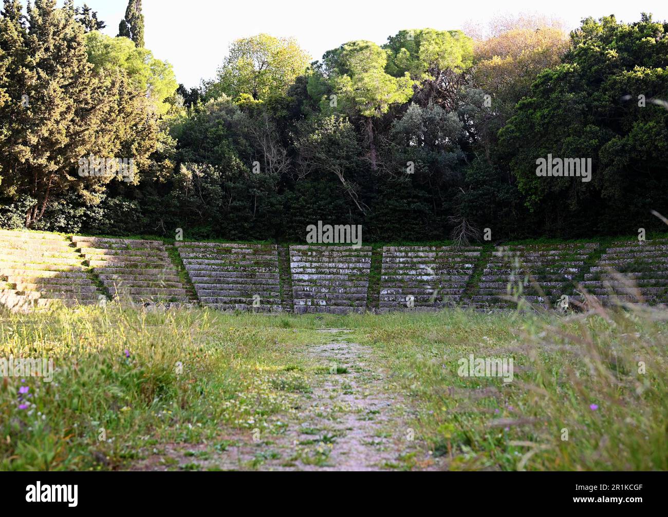 An ancient Greek stadium with stone stands for the pentathlon of ...