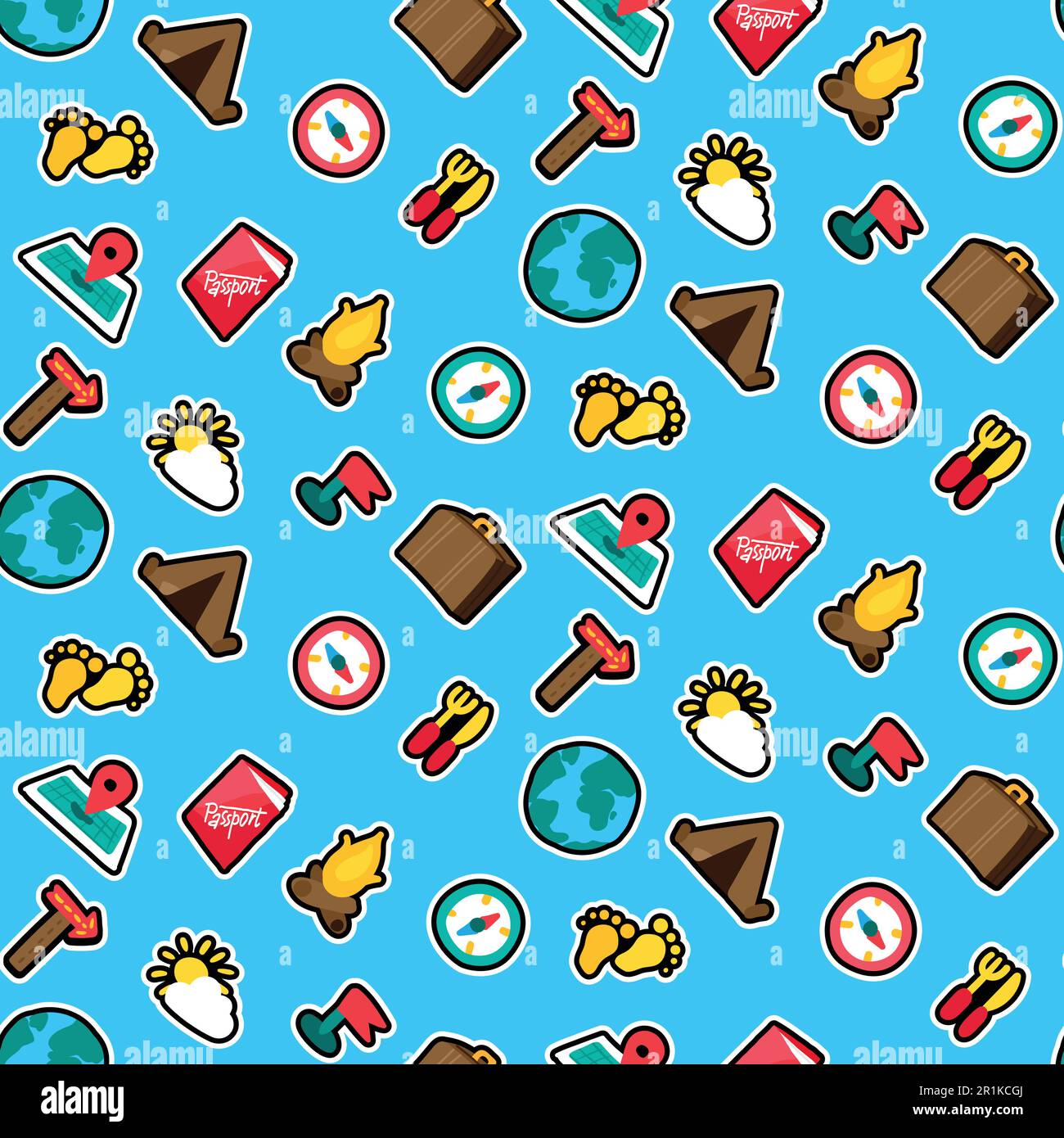 Camping seamless color vector pattern. Trip, tourism. Hiking, traveling ...