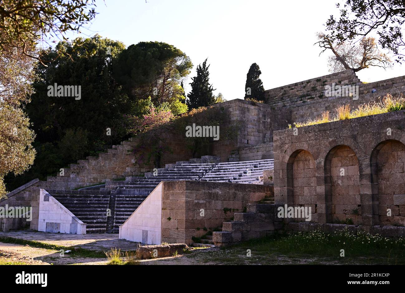 Archaeological park with an ancient library building with arched ...